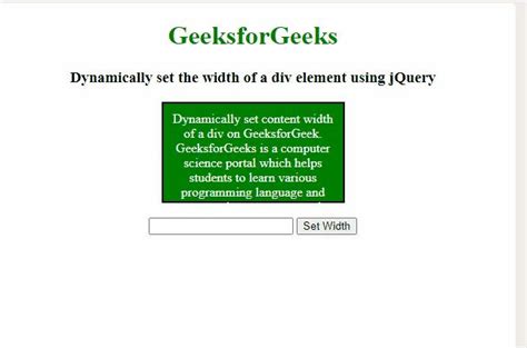 How To Dynamically Set The Height And Width Of A Div Element Using Jquery Geeksforgeeks