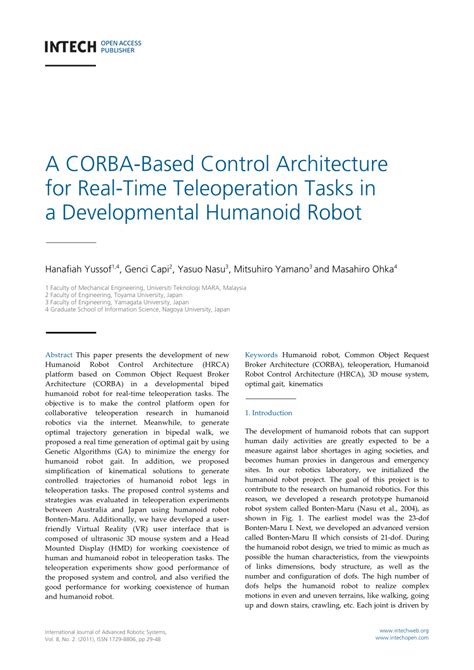 Pdf A Corba Based Control Architecture For Real Time Teleoperation Tasks In A Developmental