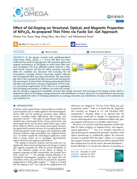 Pdf Effect Of Gd Doping On Structural Optical And Magnetic