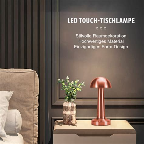 Kabellose Led Tischlampe Mushroom Hochwertiges Kupfernes Metall Touch Bedienung 3 Dimmbare