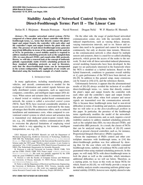 PDF Stability Analysis Of Networked Control Systems With Direct Feedthrough Terms Part II
