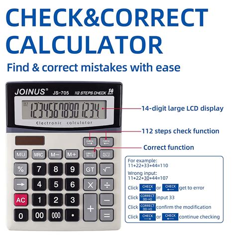 Large 14 Digit Joinus Js 705 Lcd Display Desktop Calculator With Check