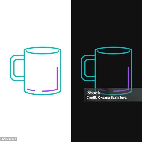 녹색과 보라색 라인 커피 컵 아이콘 흰색과 검은 색 배경에 격리 차 컵 뜨거운 음료 커피 벡터 일러스트레이션 경영자에 대한 스톡 벡터 아트 및 기타 이미지 Istock