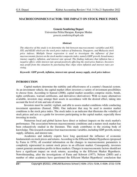 Pdf Macroeconomics Factor The Impact On Stock Price Index