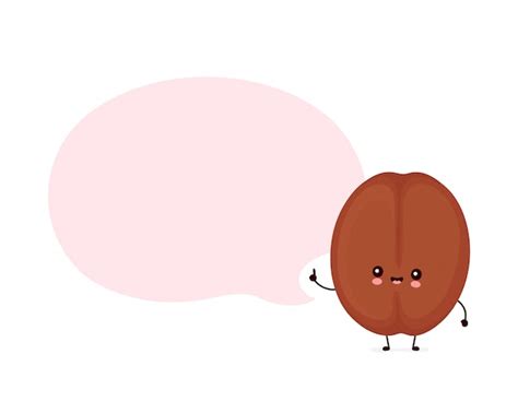 연설 거품과 더불어 귀여운 웃는 행복 한 커피 콩 플랫 만화 캐릭터 일러스트 아이콘 Designisolated 흰색 배경에
