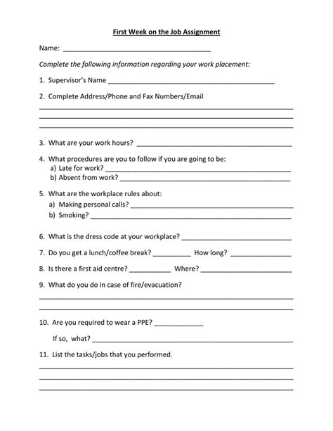 First Week On The Job Assignment Name