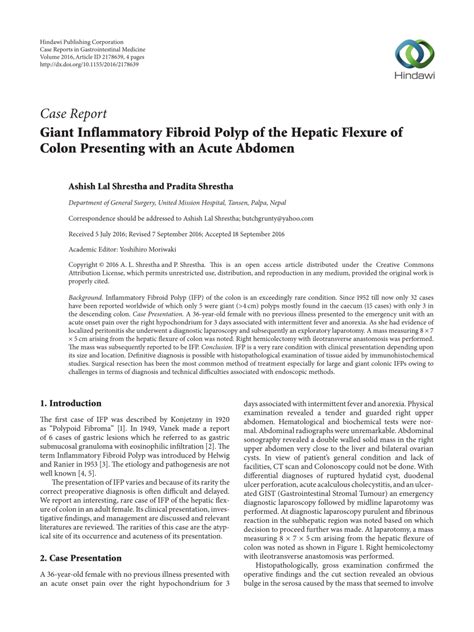 Pdf Giant Inflammatory Fibroid Polyp Of The Hepatic Flexure Of Colon Presenting With An Acute