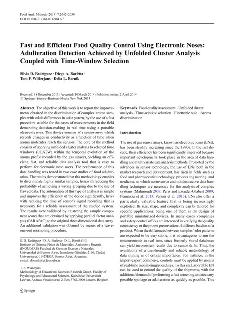 Pdf Fast And Efficient Food Quality Control Using Electronic Noses Adulteration Detection