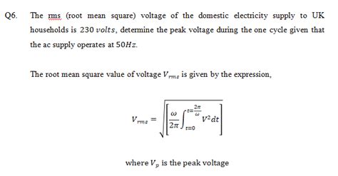Solved The Rms Root Mean Square Voltage Of The Domestic Chegg Com