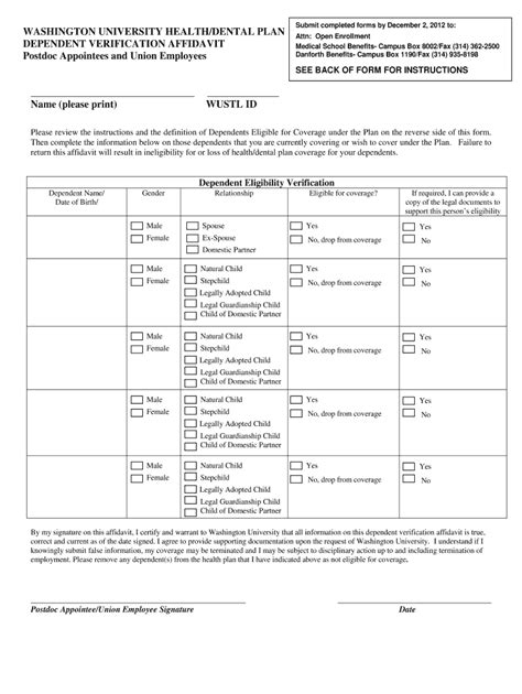 Postdoc Dependent Verification Affidavit Medschoolhr Wustl Form Fill Out And Sign Printable