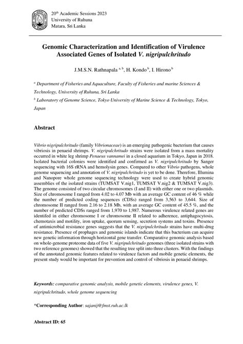 Pdf Genomic Characterization And Identification Of Virulence Associated Genes Of Isolated V