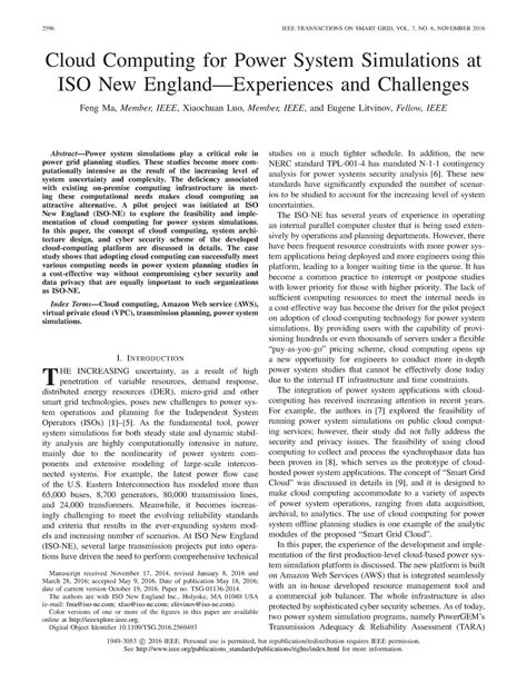Cloud Computing For Power System Simulations At Iso New England
