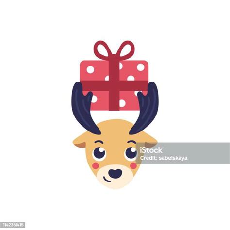 그의 뿔에 현재 상자를 들고 순 록 머리의 벡터 일러스트 레이 션 겨울에 대한 스톡 벡터 아트 및 기타 이미지 겨울 귀여운 나비매듭 Istock