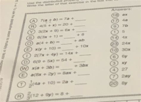 Solved Use The Distributive Prope Write The Letter Of That Exercise In