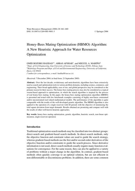 Pdf Honey Bees Mating Optimization Hbmo Algorithm A New Heuristic
