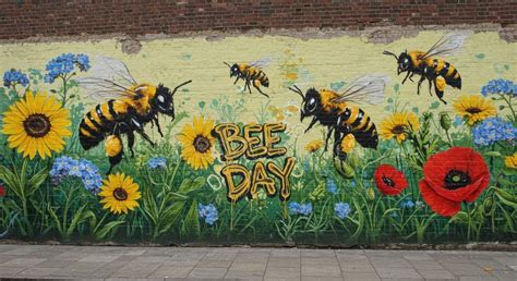 Celebrate World Bee Day With Vibrant Wall Mural Art Stock Illustration