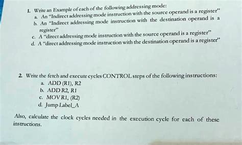 1 write an example of each of the following addressing mode a an