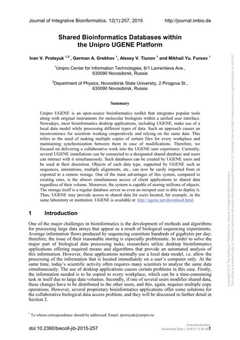 Pdf Shared Bioinformatics Databases Within The Unipro Ugene Platform