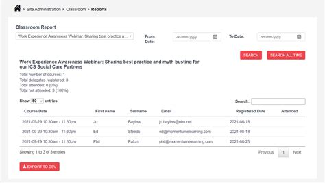 Attendance Reports Momentum Elearning Ltd Lms