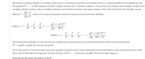 Solved Recall That A Complex Number Is A Number Of The Form Chegg