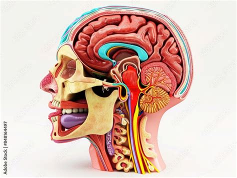 Detailed Anatomical Model Of The Human Head Showing Internal Structures Including The Brain