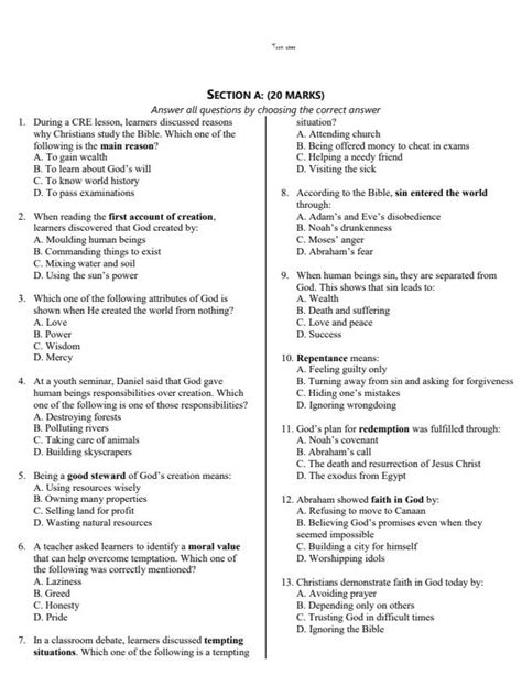 Grade 8 Cre Term 1 Opener Exam 2026 Grade 8 Cre Term 1 Opener Exam 2026