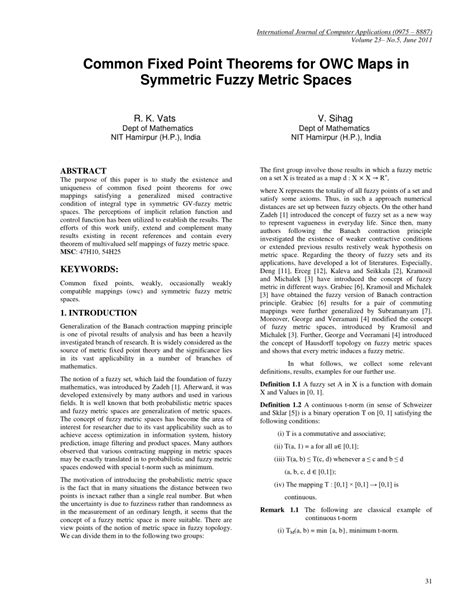 Pdf Common Fixed Point Theorems For Owc Maps In Symmetric Fuzzy