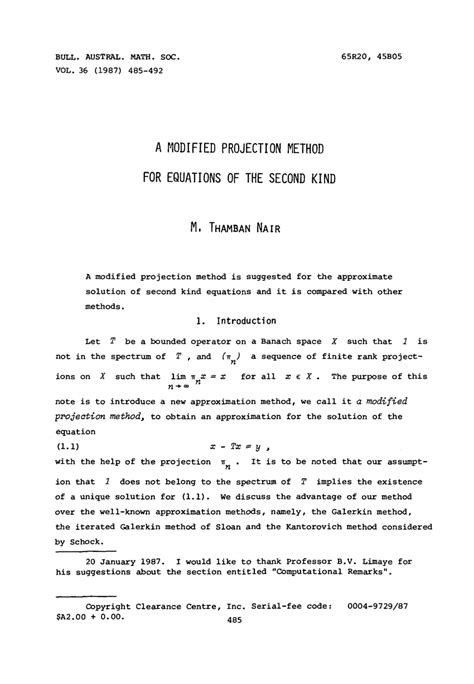 Pdf A Modified Projection Method For Equations Of The Second Kind