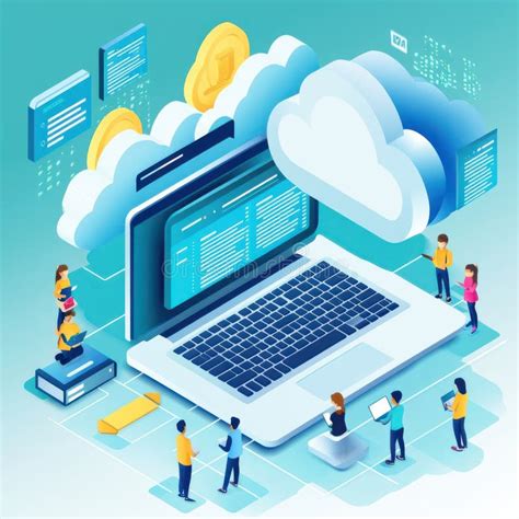 Cloud Computing Teamwork Data Collaboration Technology Laptop Network Isolated On White