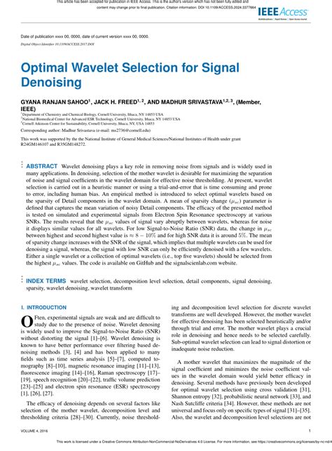Pdf Optimal Wavelet Selection For Signal Denoising