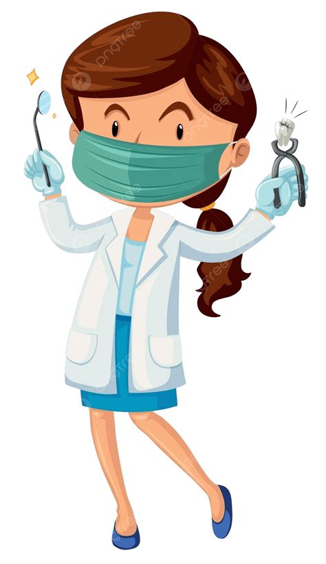 Female Dentist With Tooth And Tools Clip Art Digital Medical Vector