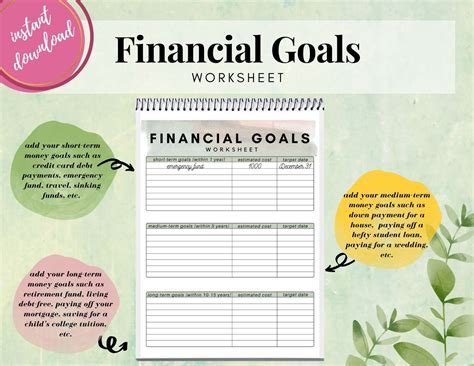 Financial Planning Goals Worksheet Achieve Your Financial Dreams