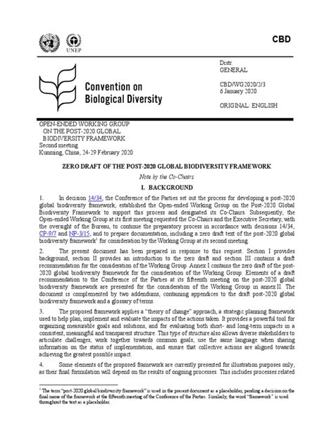 Zero Draft Of The Post 2020 Global Biodiversity Network Framework Pdf