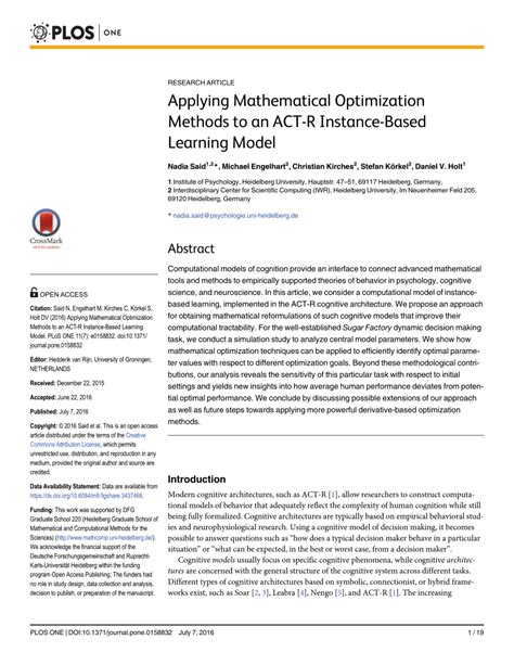 pdf applying mathematical optimization methods to an act r instance