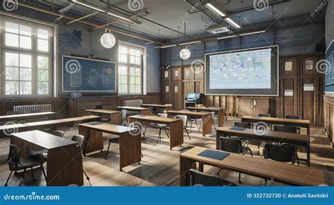 A Contemporary Classroom Featuring Interactive Panels And Ai Assistants Creating A Modern And