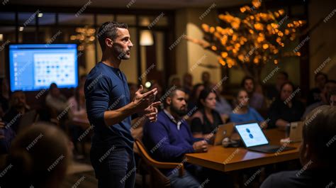 Professional Software Developer Presenting Innovative App At Technology Conference Premium Ai