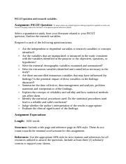 PICOT Question And Research Variables Docx PICOT Question And Research Variables Assignment