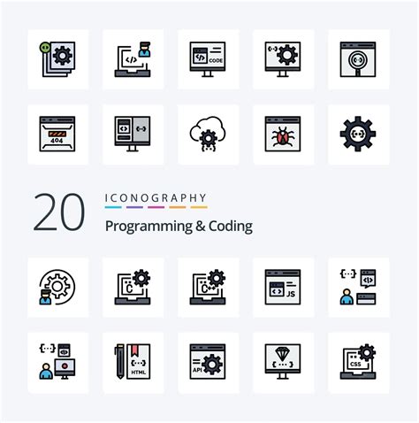 Premium Vector 20 Programming And Coding Line Filled Color Icon Pack