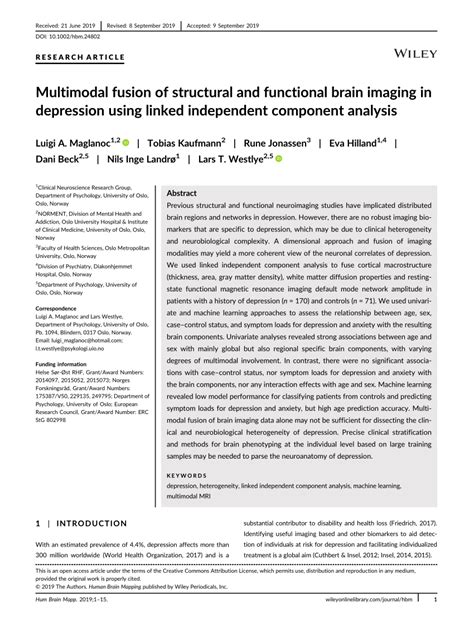 Pdf Multimodal Fusion Of Structural And Functional Brain Imaging In Depression Using Linked