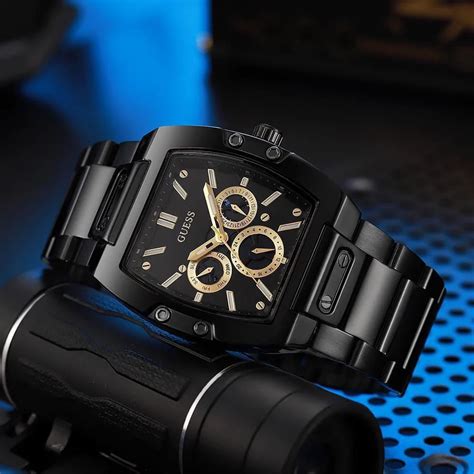 Guess Originals Black Analog Digital Ladies Watch With Gold Stainless