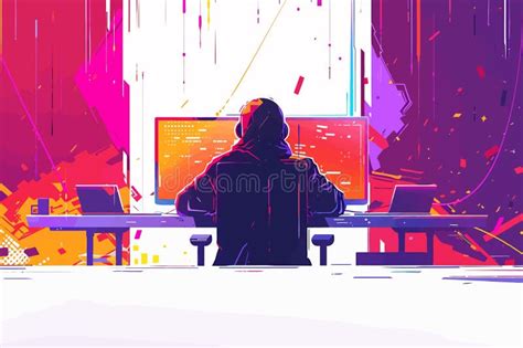 Digital Threat Represented By Hacker Behind Screen Isolated Illustration Stock Vector