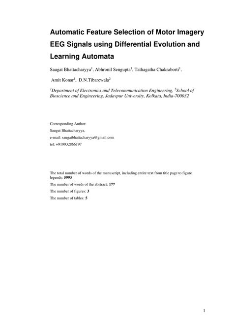 Pdf Automatic Feature Selection Of Motor Imagery Eeg Signals Using Differential Evolution And