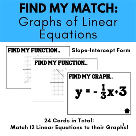 Find My Match Linear Equations And Their Graphs By Msgreenmath Tpt