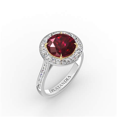 Round Cut Ruby Halo Ring Platandia