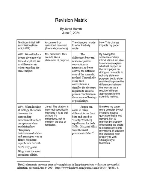 Revision Matrix Writing 2 Pdf Citation