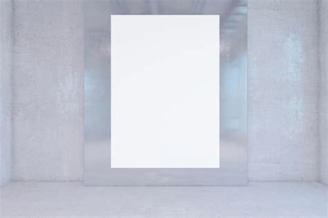 벽 3d 렌더링에 빈 흰색 모의 포스터가 있는 추상 콘크리트 룸 디자인 프리미엄 사진