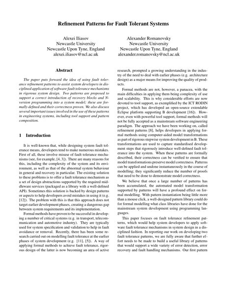 Pdf Refinement Patterns For Fault Tolerant Systems