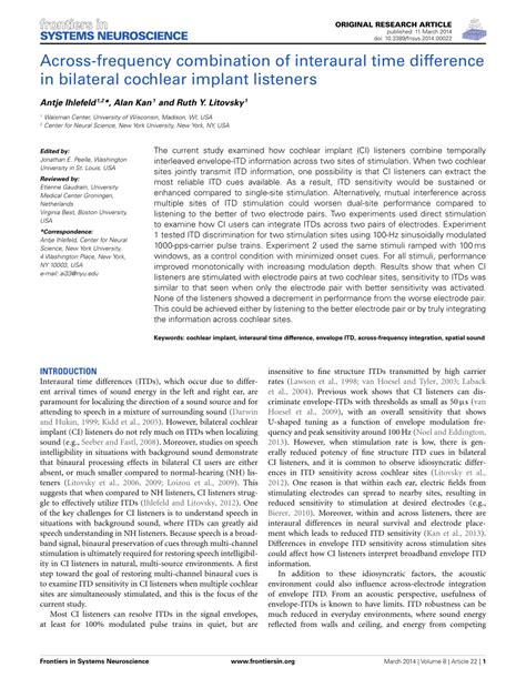 Pdf Across Frequency Combination Of Interaural Time Difference In