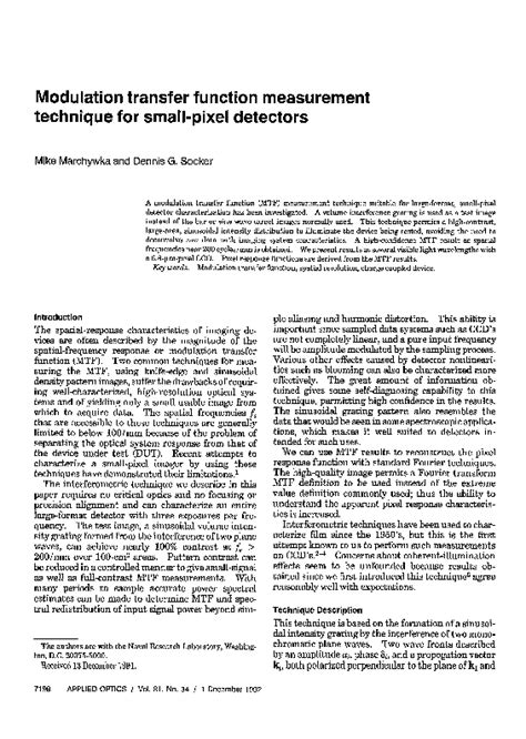 Pdf Modulation Transfer Function Measurement Technique For Small Pixel Detectors