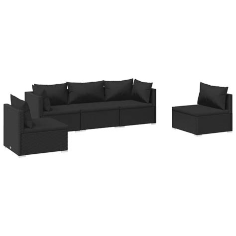 Buy Vidaxl 5 Piece Garden Lounge Set With Cushions Poly Rattan Black